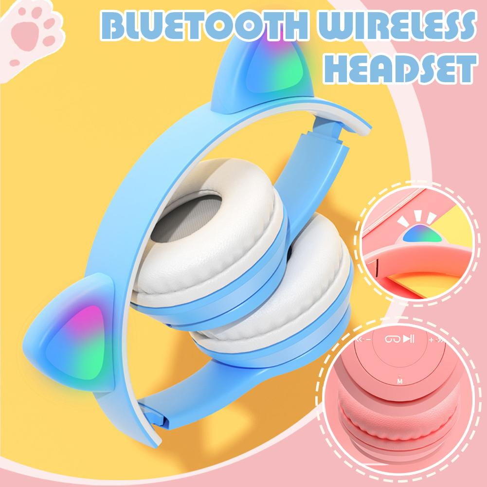 Bluetooth Headphones Over Ear Cat Ear Luminous Bluetooth Headset Cute ...