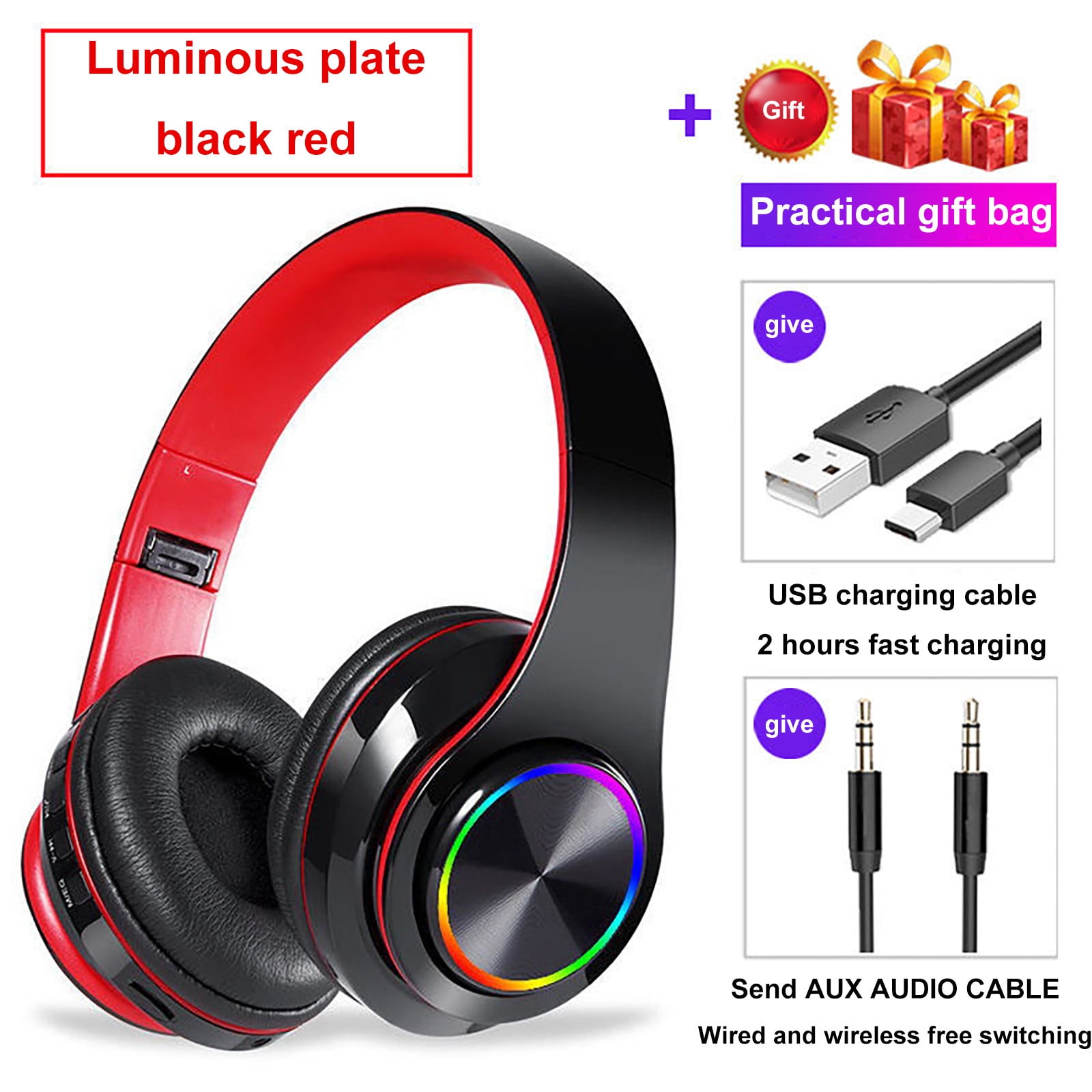 Bluetooth Headphones Over Ear, 6S Wireless Headphones Wired with 6 EQ ...
