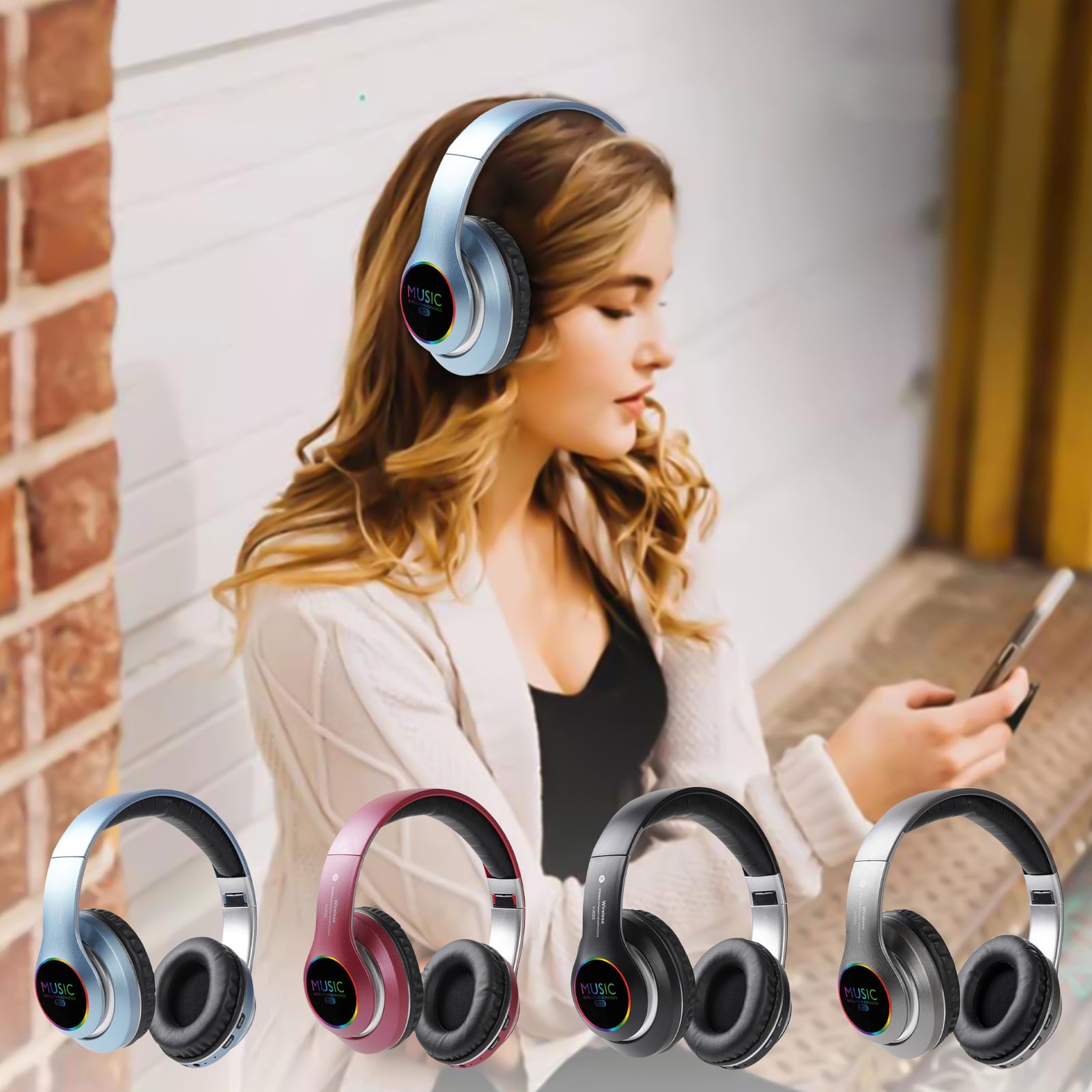 Bluetooth Headphones Over-Ear With LED,Foldable Wireless And Wired ...