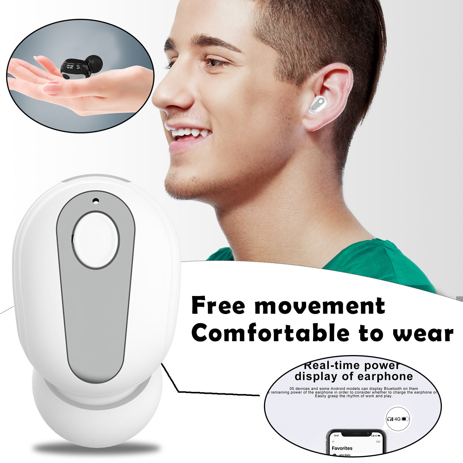Bluetooth Headset 5.0 Wireless Mini Invisible In Ear Running Noise ...