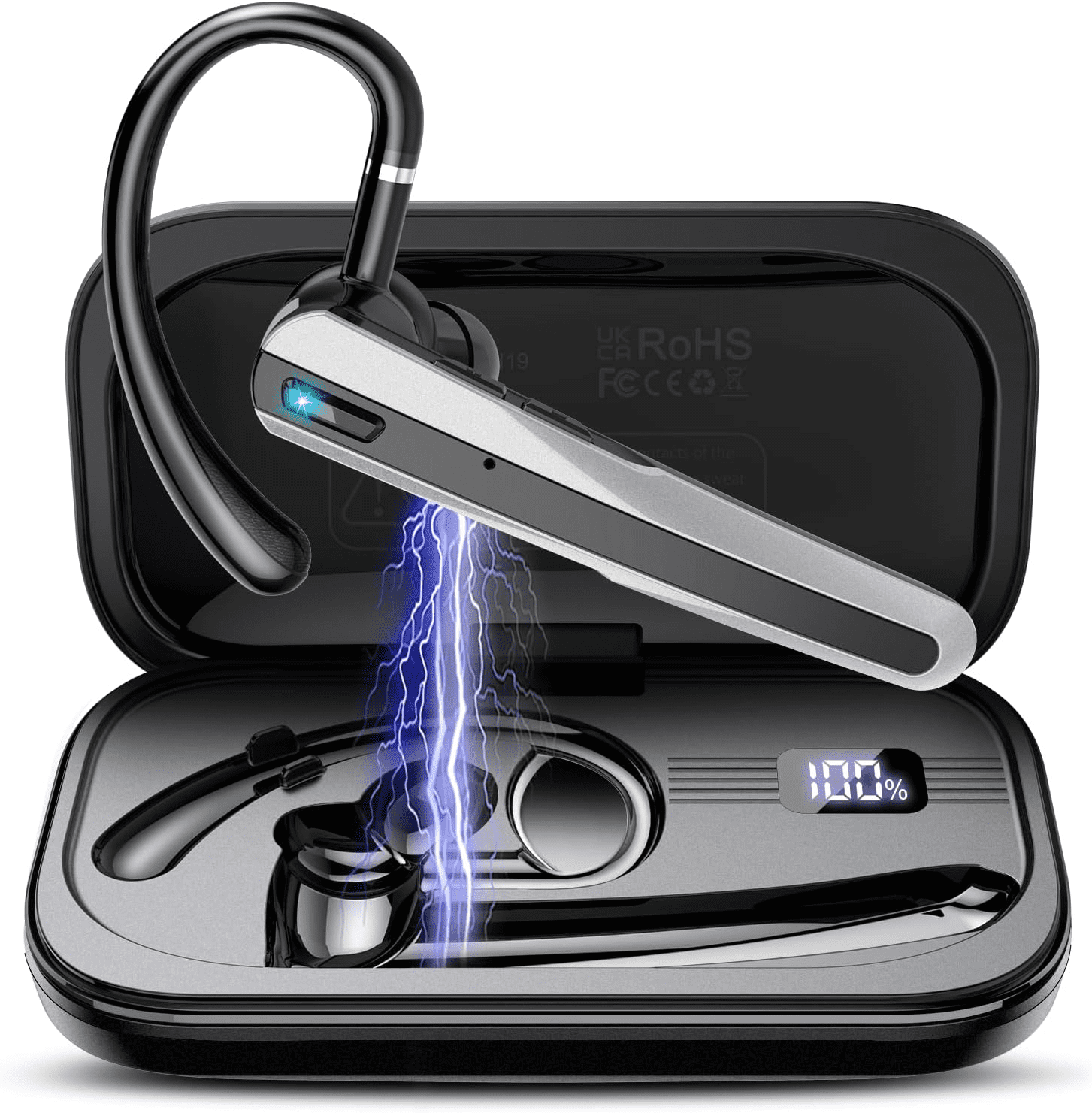 Bluetooth Headset 5.3, 120Hrs Talk Single-Ear Bluetooth Earpiece ...