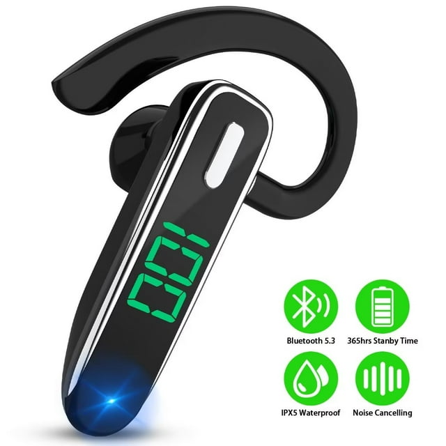 ABCPOW Bluetooth 5.3 Headset, Noise Cancelling Mic, Wireless Earpiece ...