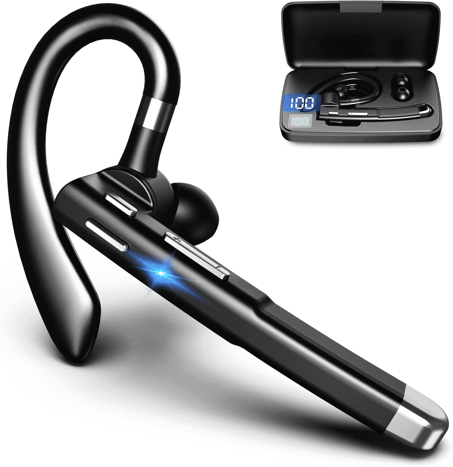 Bluetooth Headset, Single-Ear Bluetooth Earpiece with ENC Mic with HiFi ...