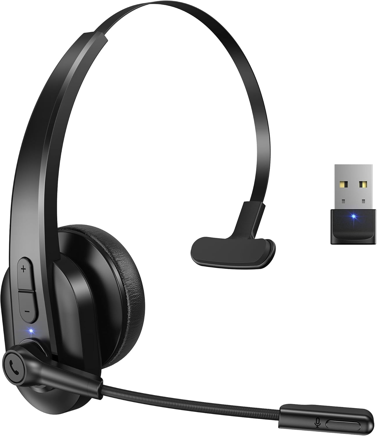 Bluetooth Headset with USB Dongle for Computer, Single-Ear Wireless ...