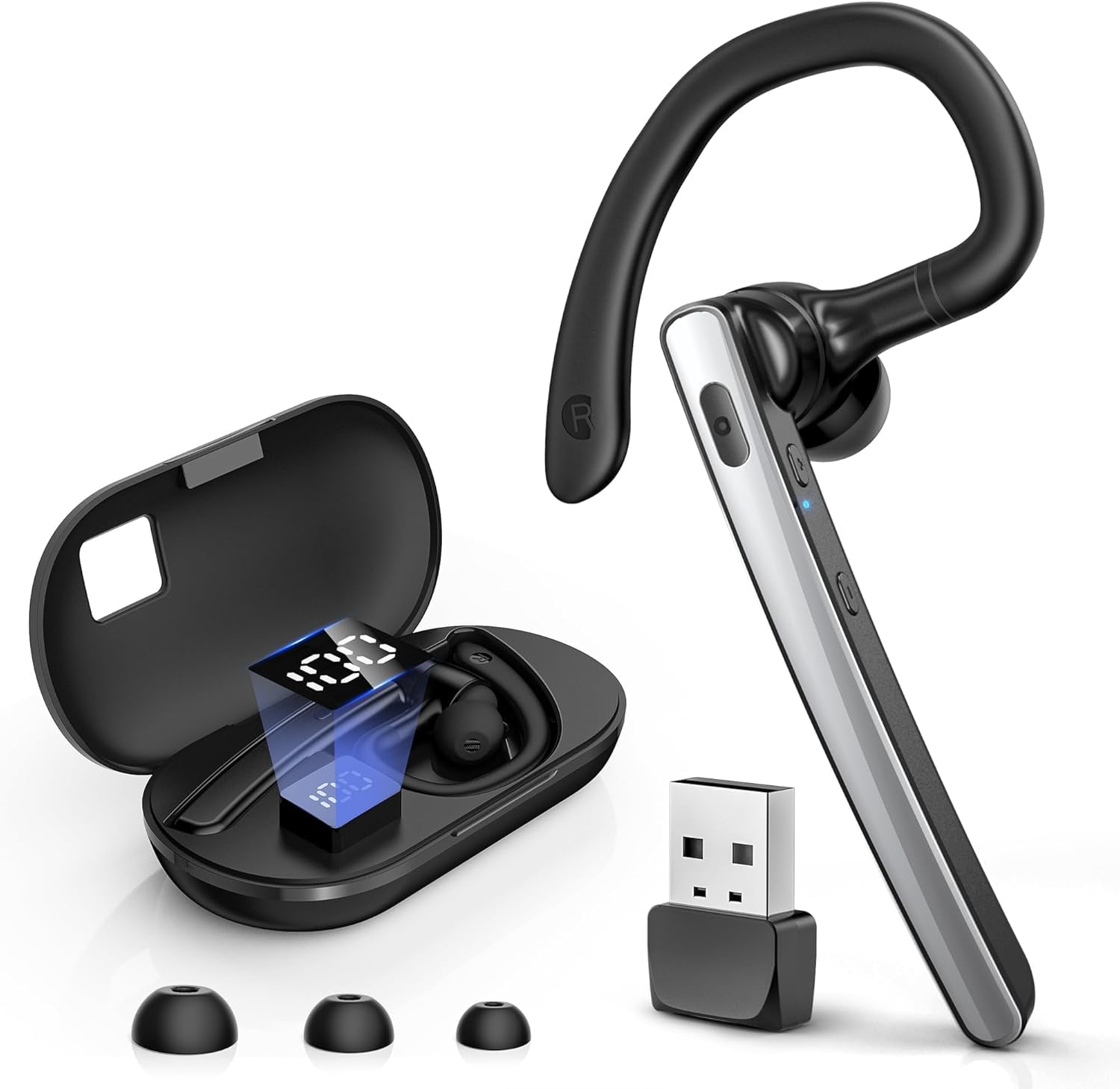 Bluetooth Headset V5.3, Wireless Bluetooth Earpiece with Mic, Equipped ...