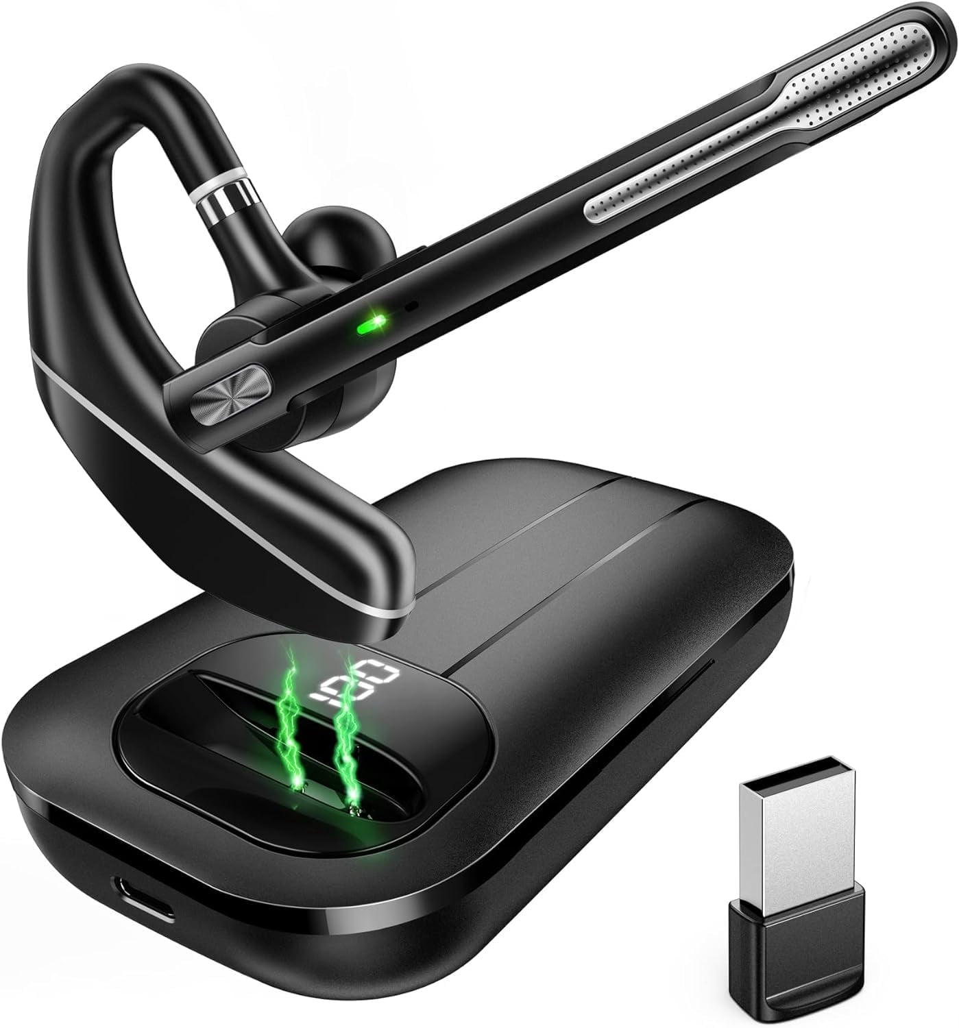 V5.3 Bluetooth Headset with 1000mAh Charging Case, Noise Canceling ...