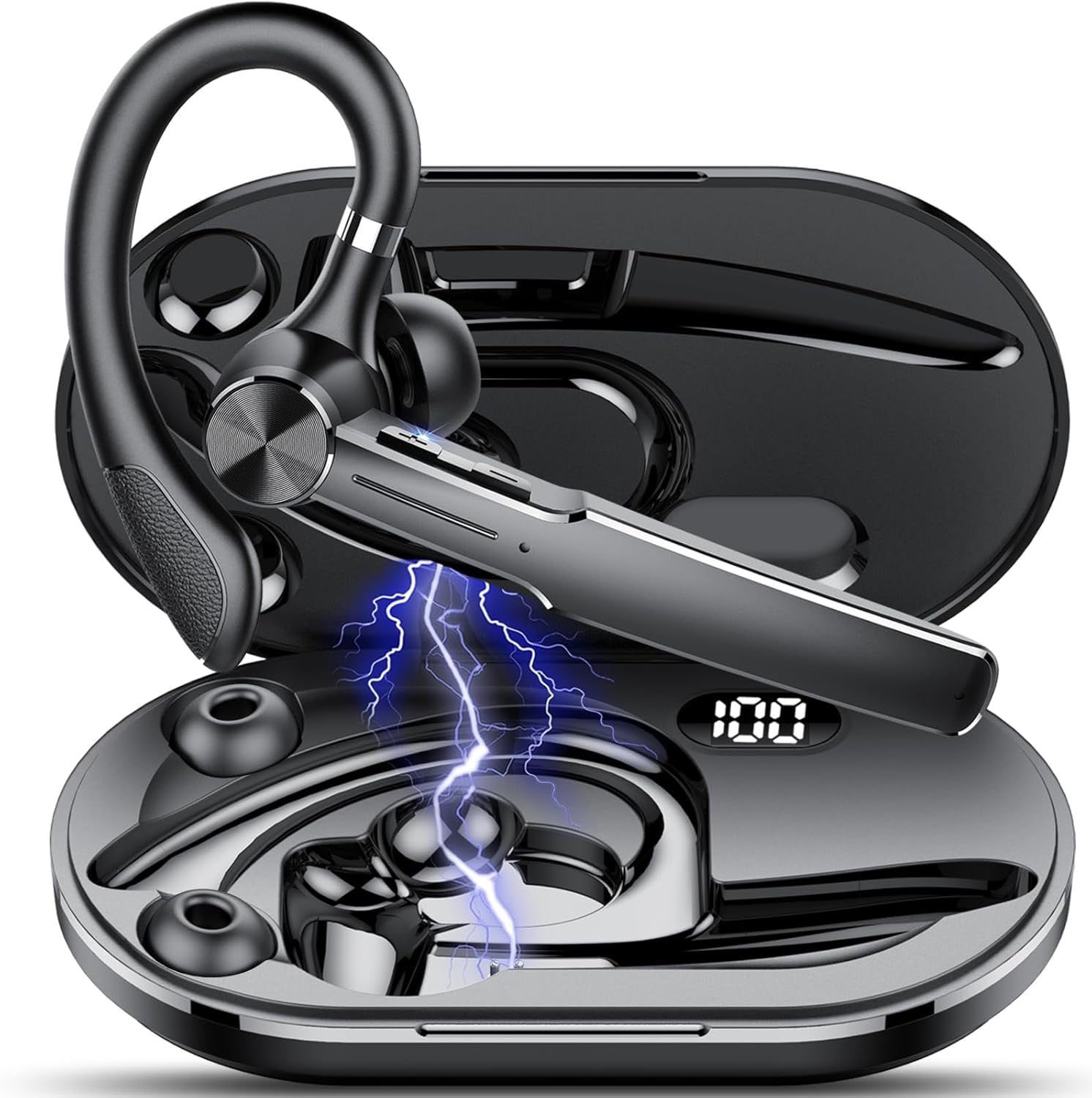 Bluetooth Headset V5.3, Wireless Bluetooth Earpiece with 500mAh Charging Case, 110H Talktime ...