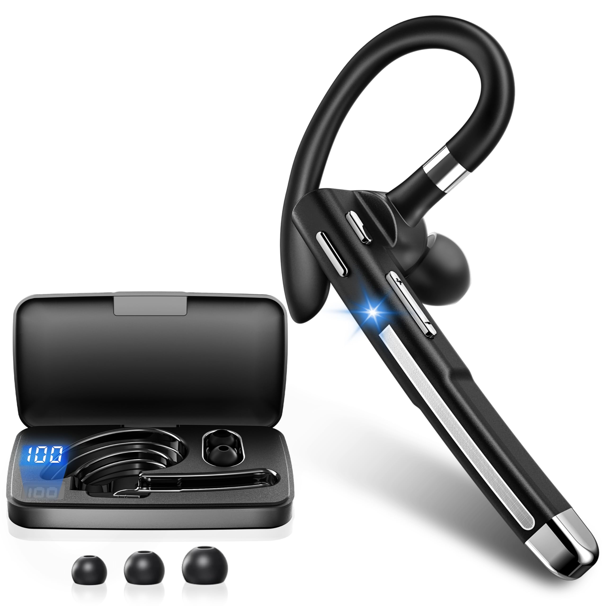 Bluetooth Headset V5.4,100 Hrs Talk Time Single-Ear Earphone,CVC8.0 ...