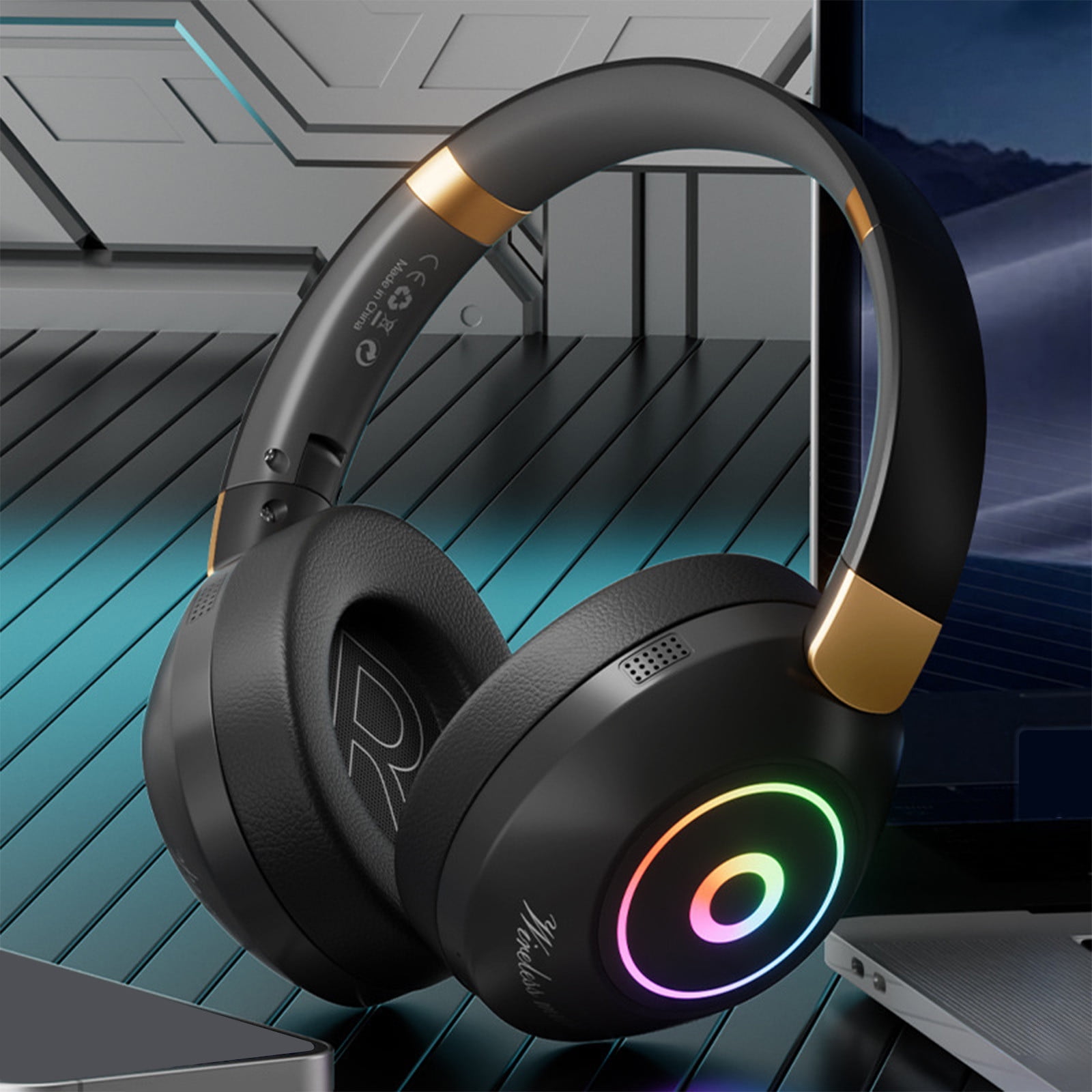 Bluetooth Headset Wireless Earphone Head Mounted RGB Light Emitting ...