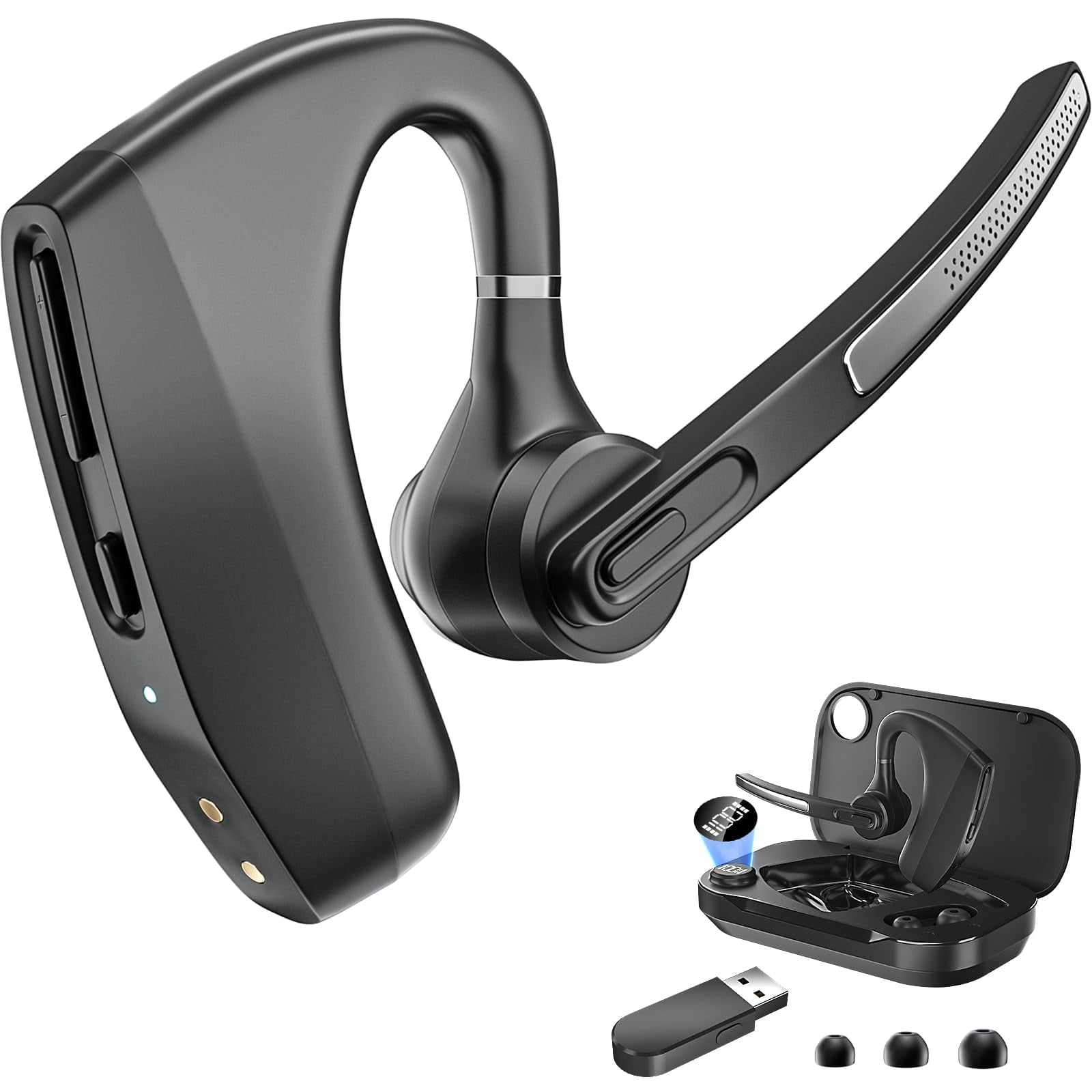 Bluetooth Headset Wireless Earpiece with 450mAh Charging Case USB ...