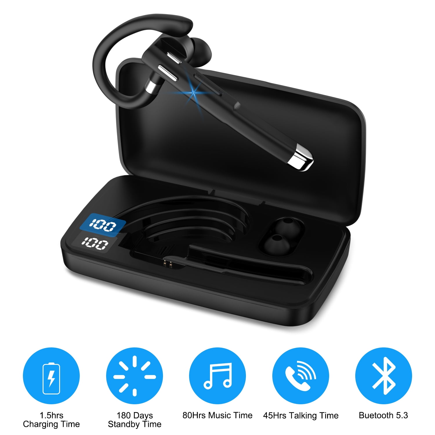 Bluetooth Headset,Wireless Bluetooth Earpiece for Cell Phone W 500mAh ...