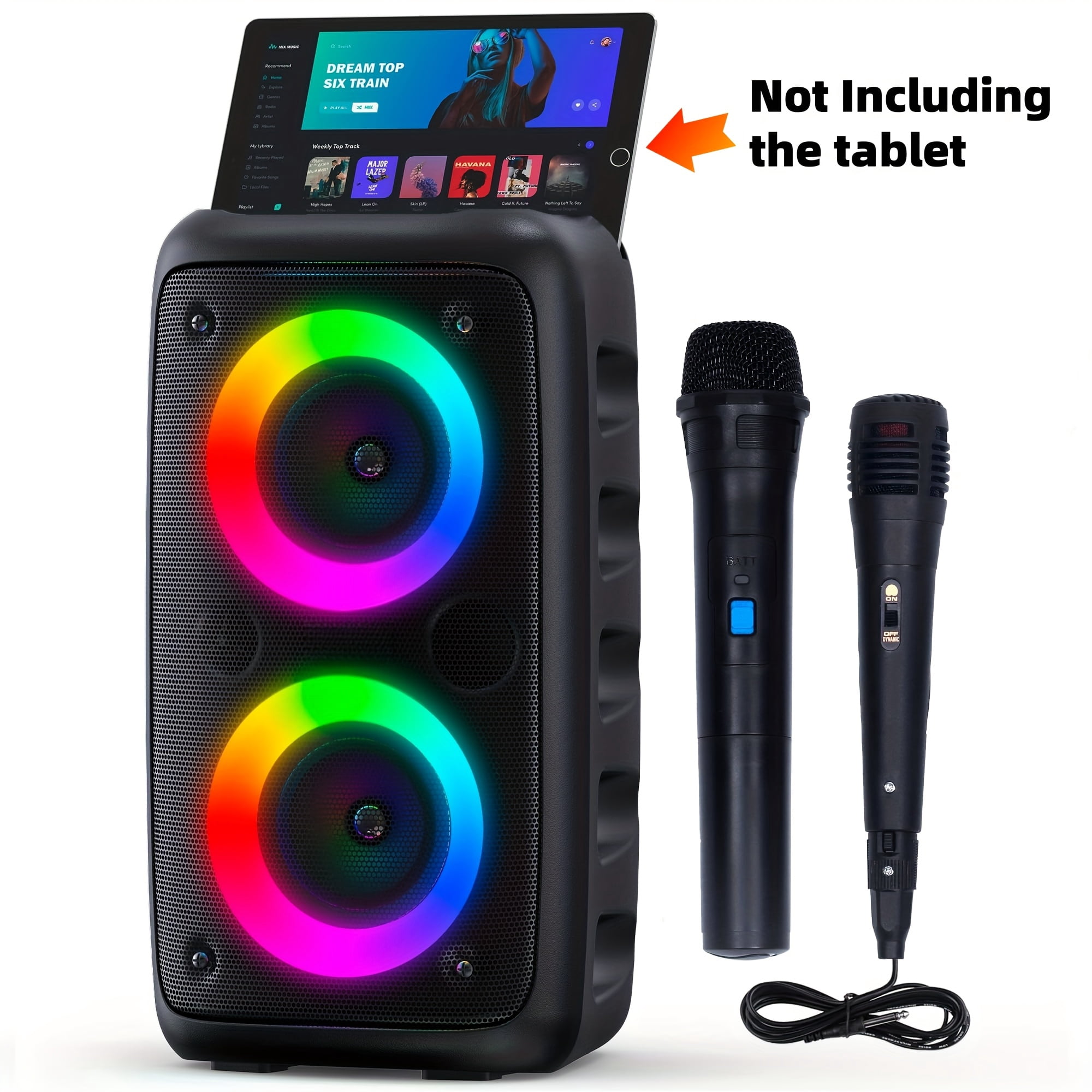 Bluetooth Karaoke Speaker with Microphone Portable PA System LED Lights ...