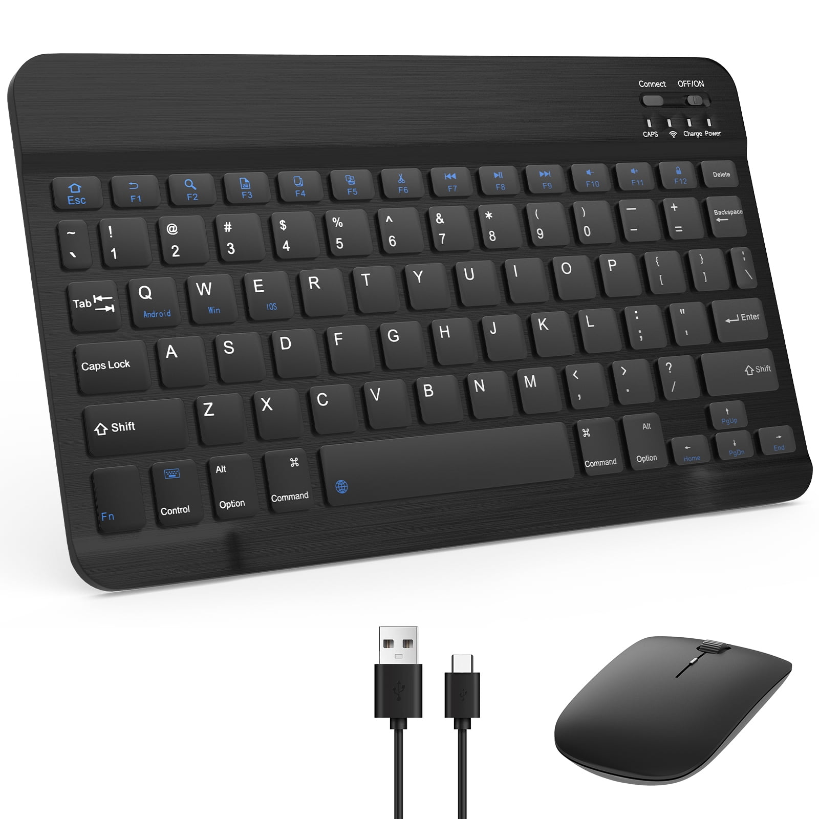 Bluetooth Keyboard & Mouse Combo, QWERTY Layout, 10 inch Ultra-Slim ...