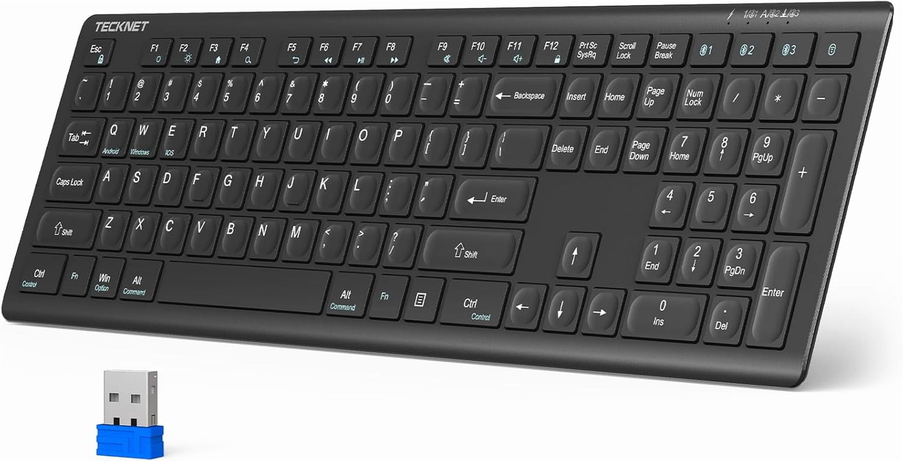 Bluetooth Keyboard Rechargeable, 4-Device (2.4G+BT) Wireless Keyboard ...
