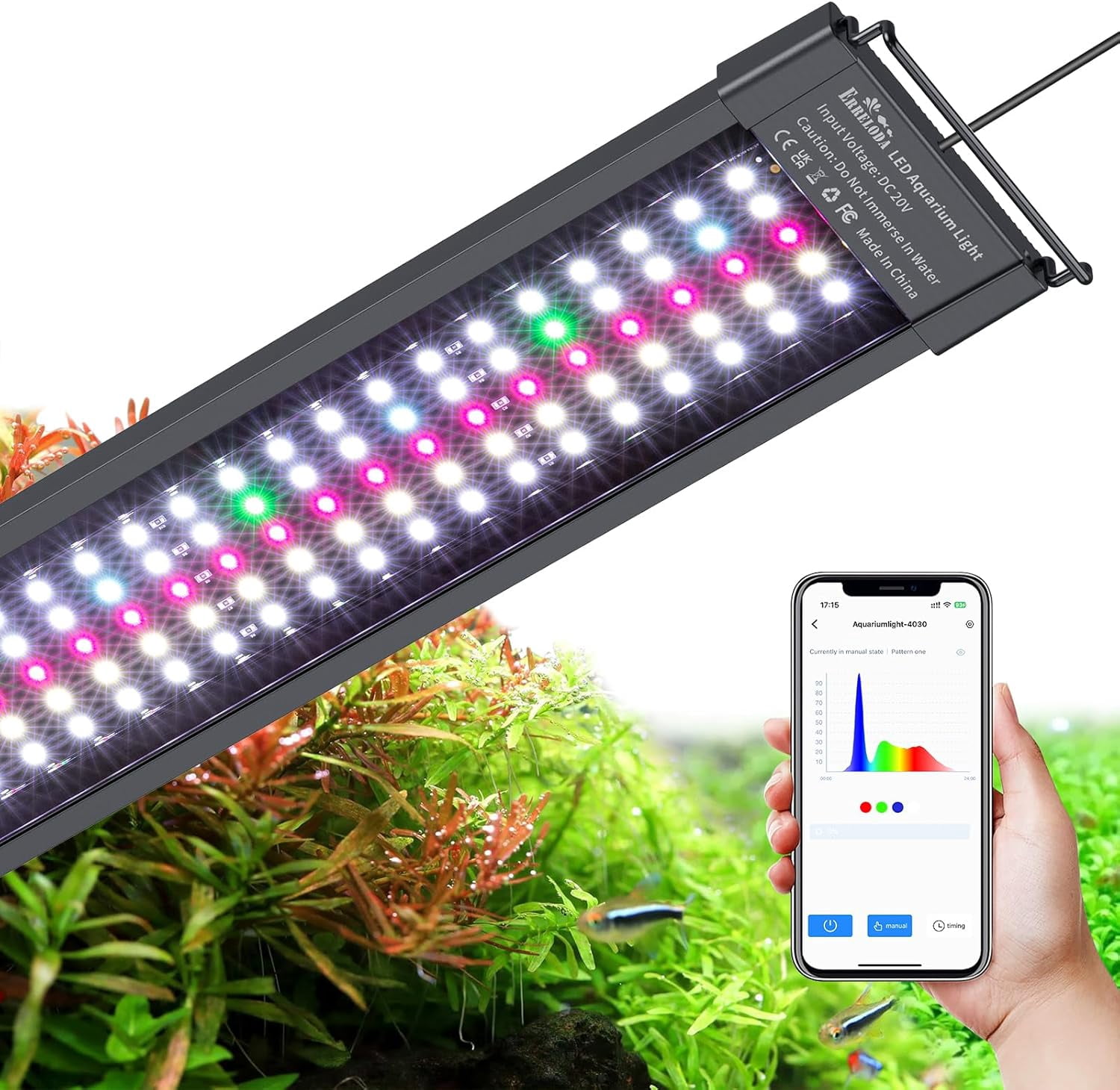 Bluetooth LED Aquarium Light with APP Control, 3 Modes for 24-30 Inch ...