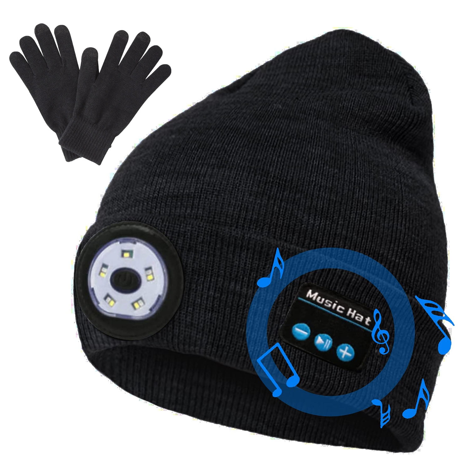 Unisex Bluetooth Beanie Hat with Light and Gloves, Upgraded 5 LED ...
