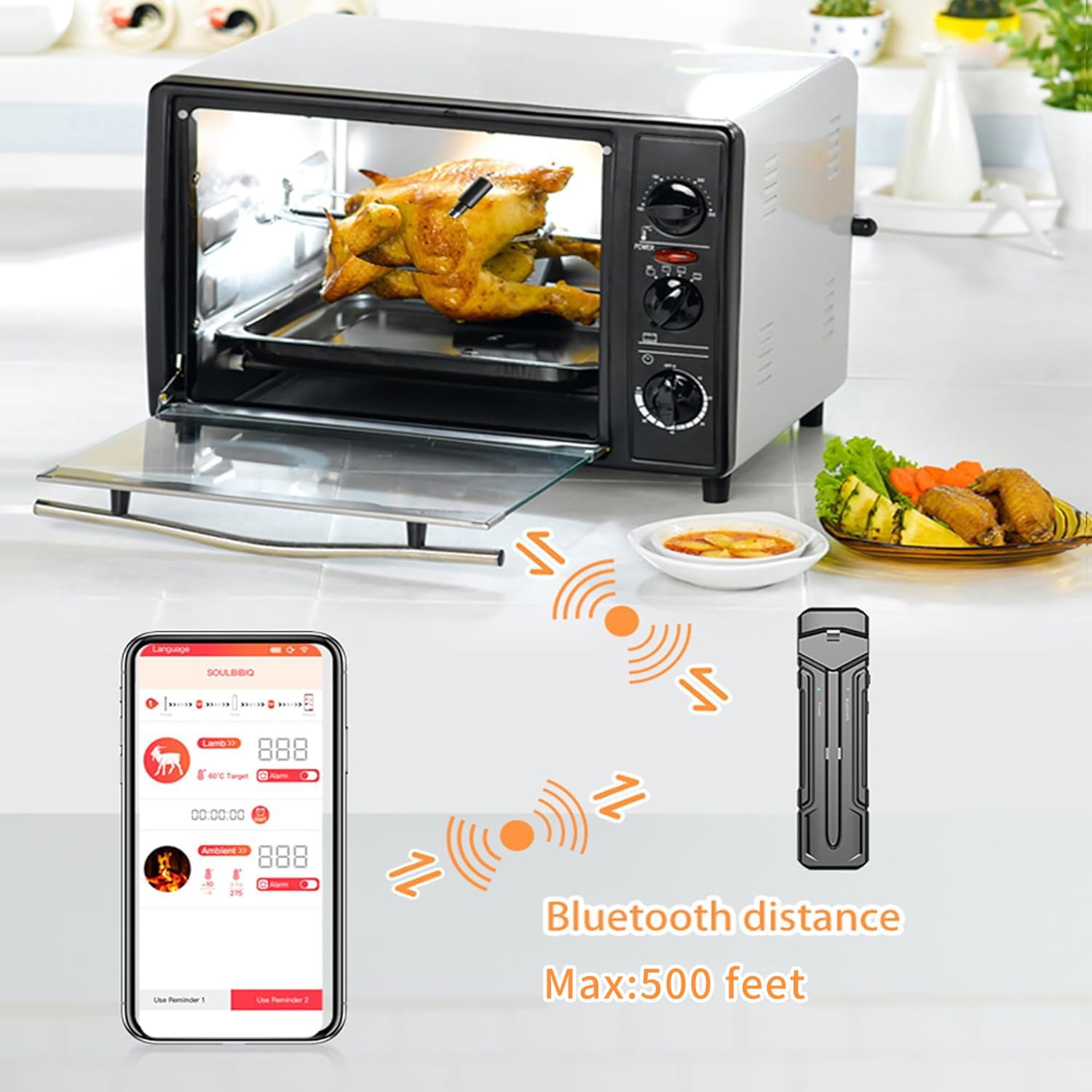 Bluetooth Meat Thermometer Wireless, 500Ft Remote Range Digital Meat ...