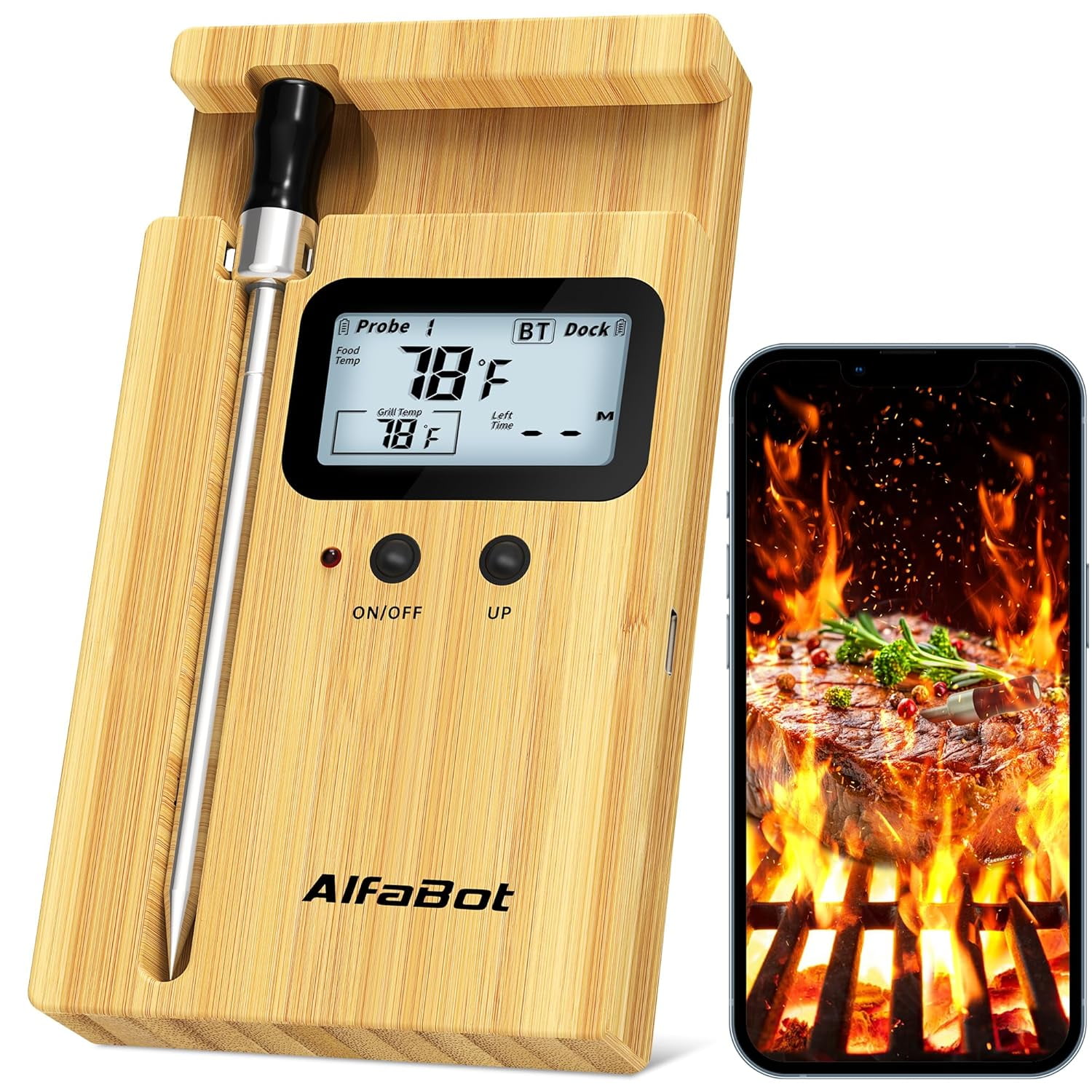 Bluetooth Meat Thermometer, Wireless Meat Thermometer for Beef Turkey ...