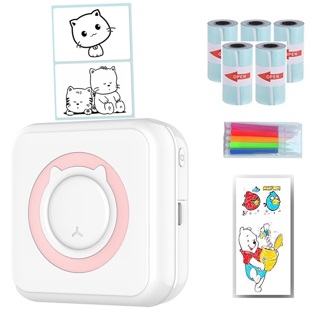 Bluetooth Mini Printer Sticker Maker with 5 Rolls Self-Adhesive Paper ...