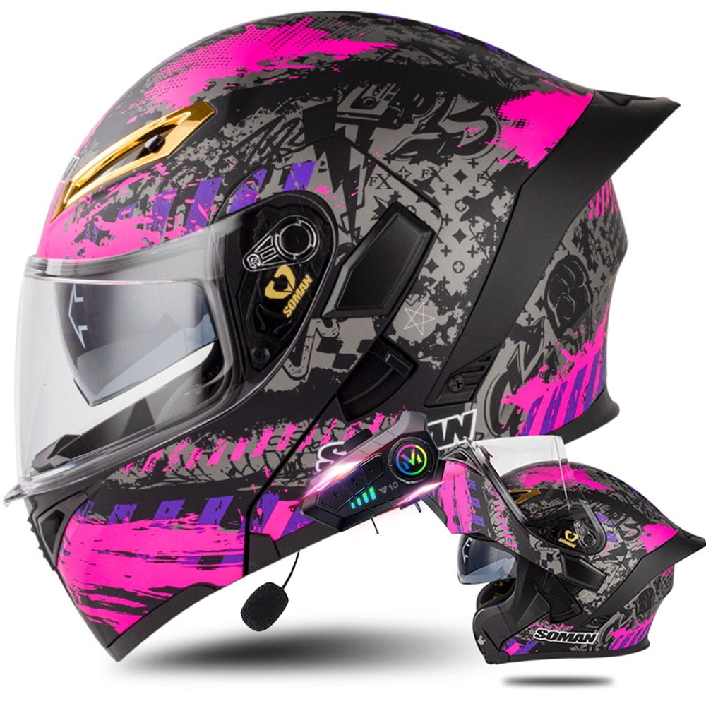 Bluetooth Modular Motorcycle Dual Visor Helmets for Adults, DOT ...