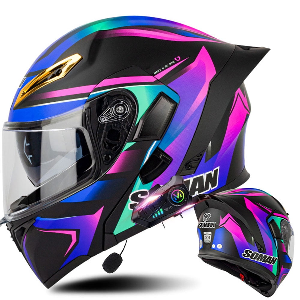 Bluetooth Modular Motorcycle Dual Visor Helmets for Adults, DOT ...