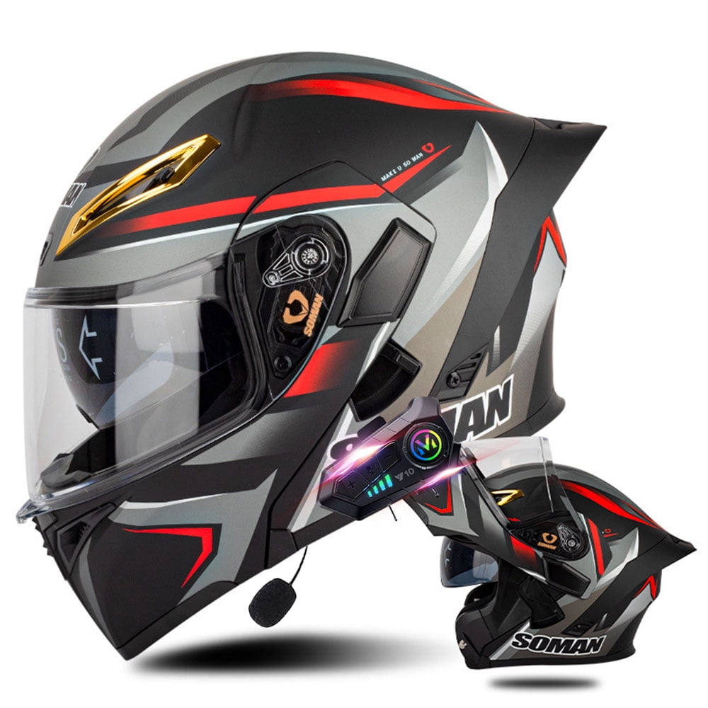 Bluetooth Modular Motorcycle Dual Visor Helmets for Adults, DOT ...