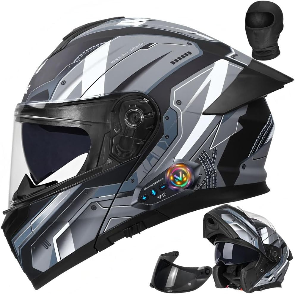 Bluetooth Modular Motorcycle Helmet DOT Approved Dual Visor Sun Shield ...