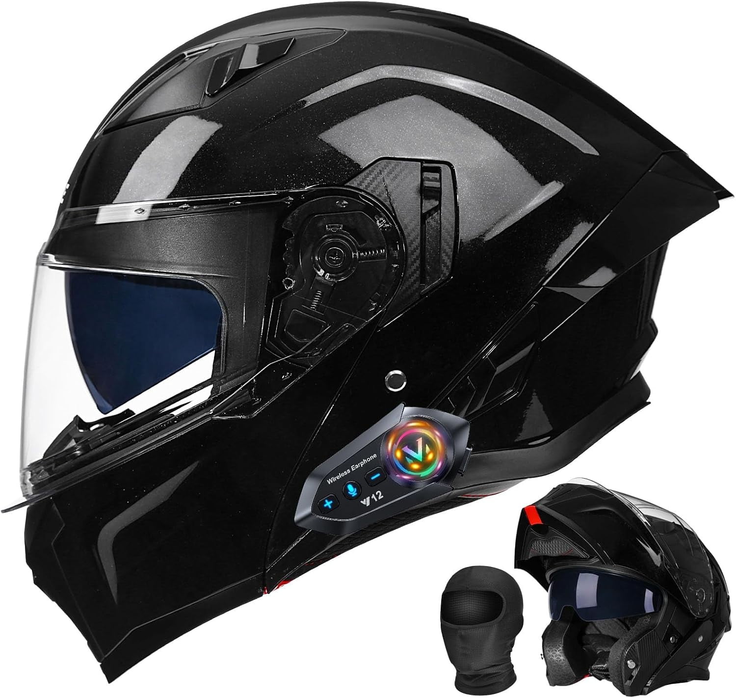 Bluetooth Modular Motorcycle Helmet DOT Approved Flip-Up Dual Visor ...