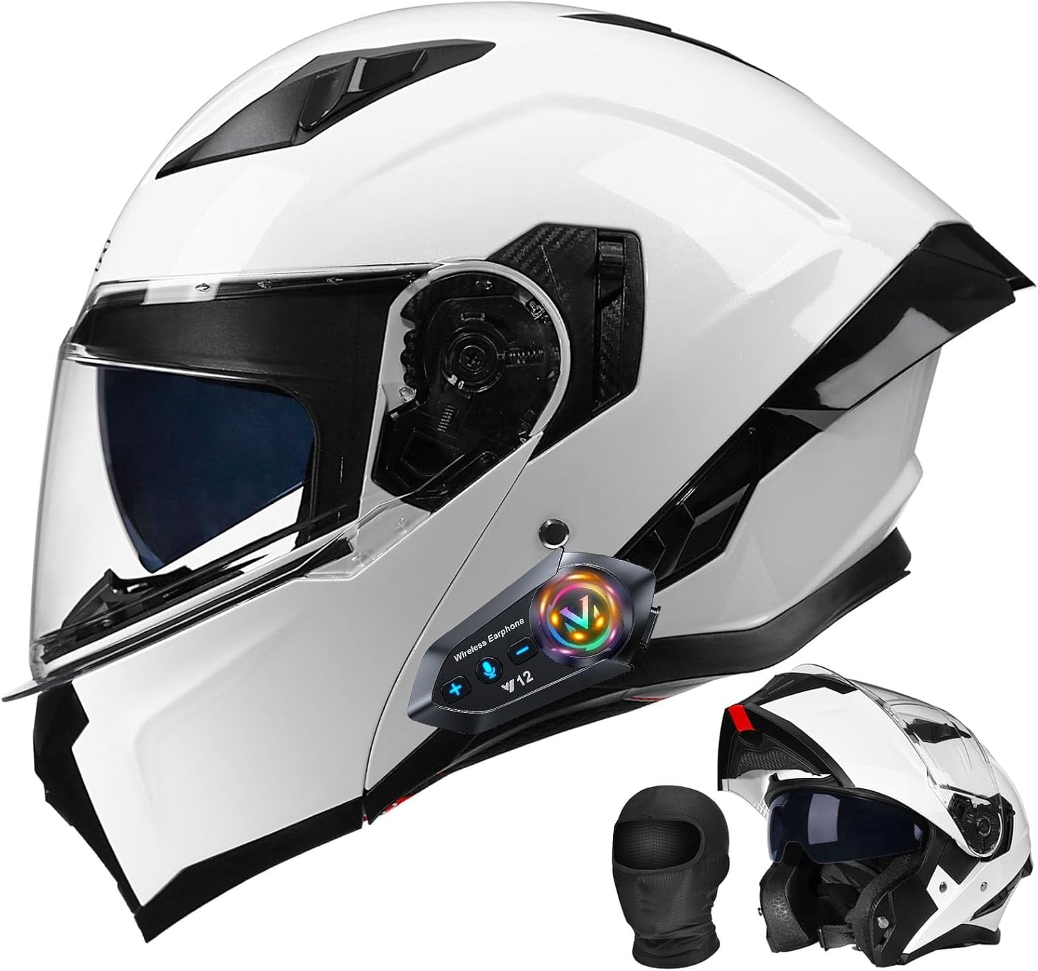 Bluetooth Modular Motorcycle Helmet DOT Approved Flip-Up Dual Visor ...