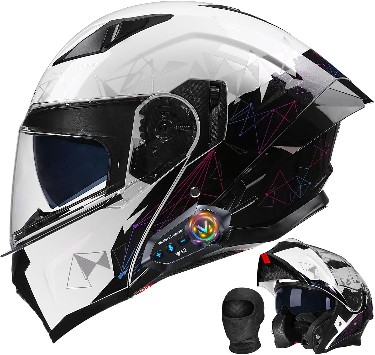 Bluetooth Modular Motorcycle Helmet DOT Approved Flip-Up Dual Visor ...