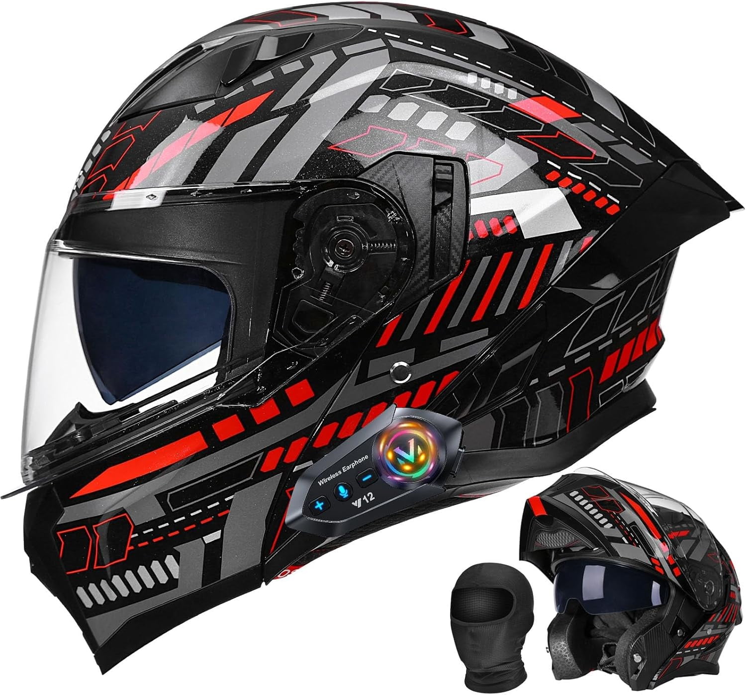 Bluetooth Modular Motorcycle Helmet DOT Approved Flip-Up Dual Visor ...