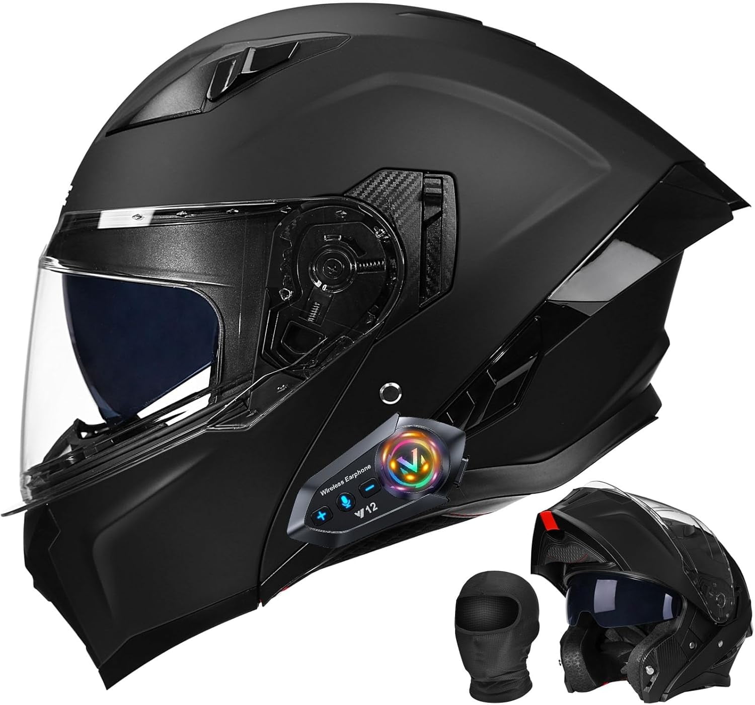 Bluetooth Modular Motorcycle Helmet DOT Approved Flip-Up Dual Visor ...
