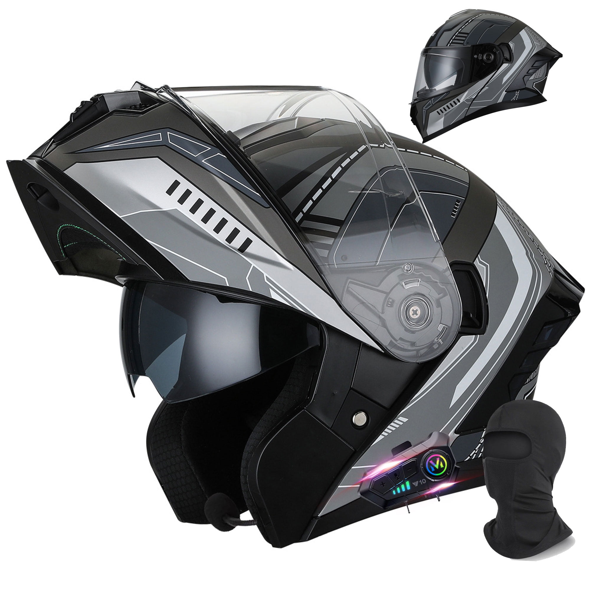 Bluetooth Modular Motorcycle Helmet DOT Approved Full Face Flip Up ...