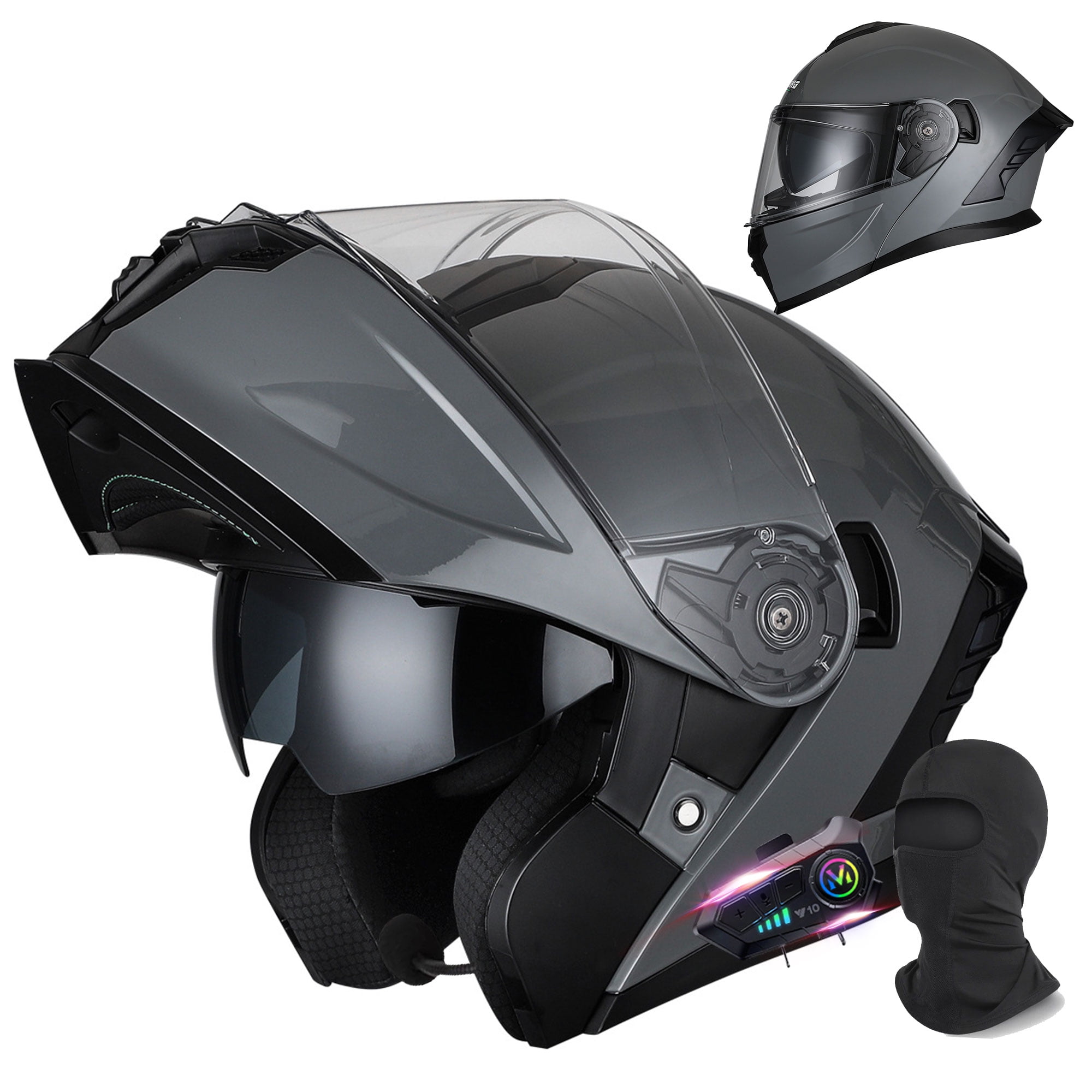 Bluetooth Modular Motorcycle Helmet DOT Approved Full Face Flip Up Helmets with Anti-Fog Double ...