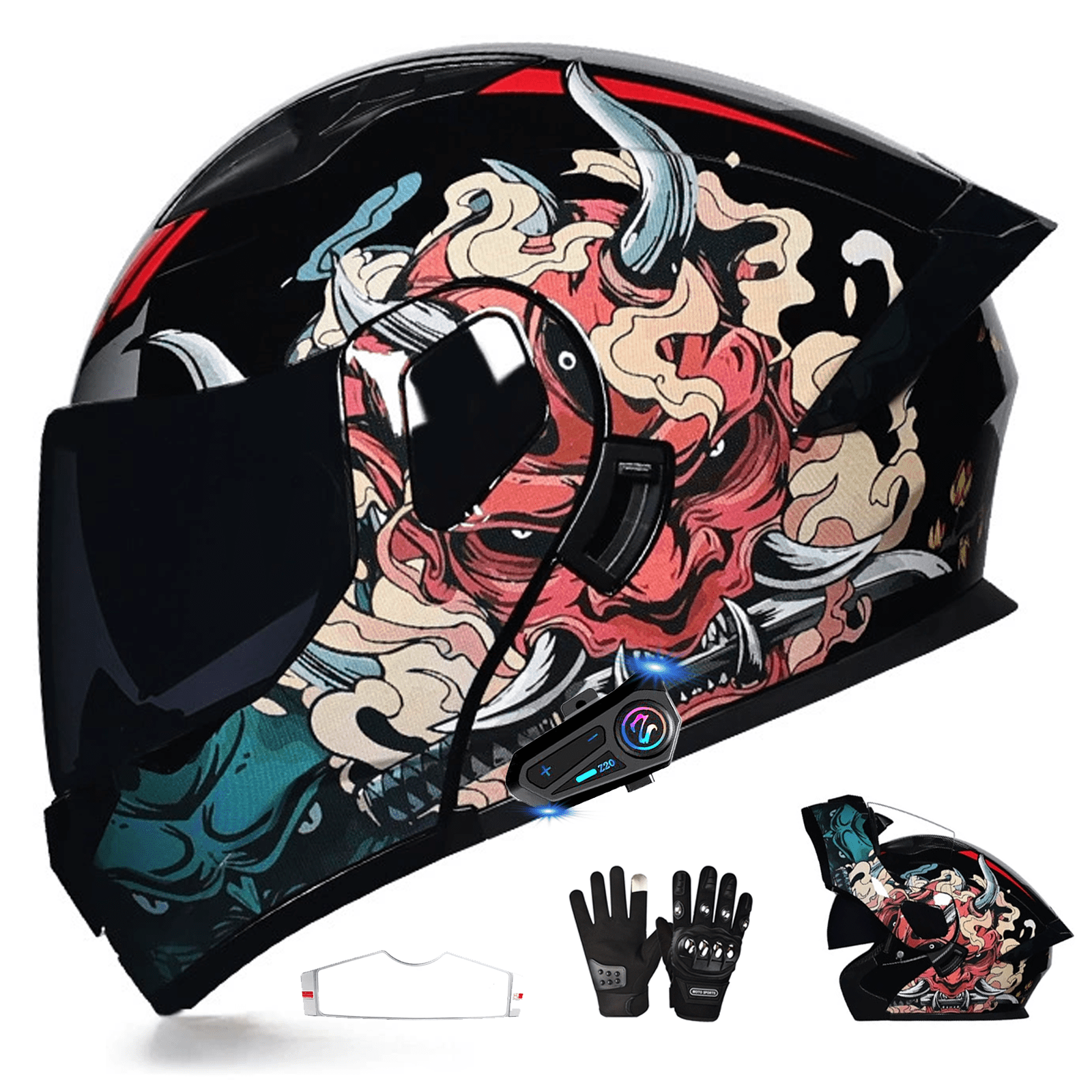 Bluetooth Modular Motorcycle Helmet Dot Approved Dual Visor Full Face ...