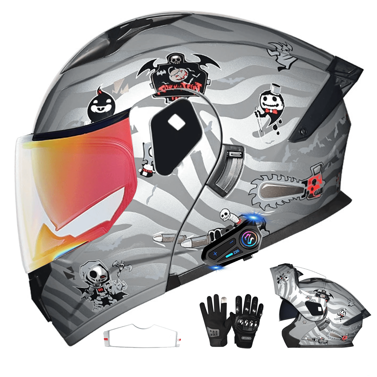 Bluetooth Modular Motorcycle Helmet Dot Approved Dual Visor Full Face ...