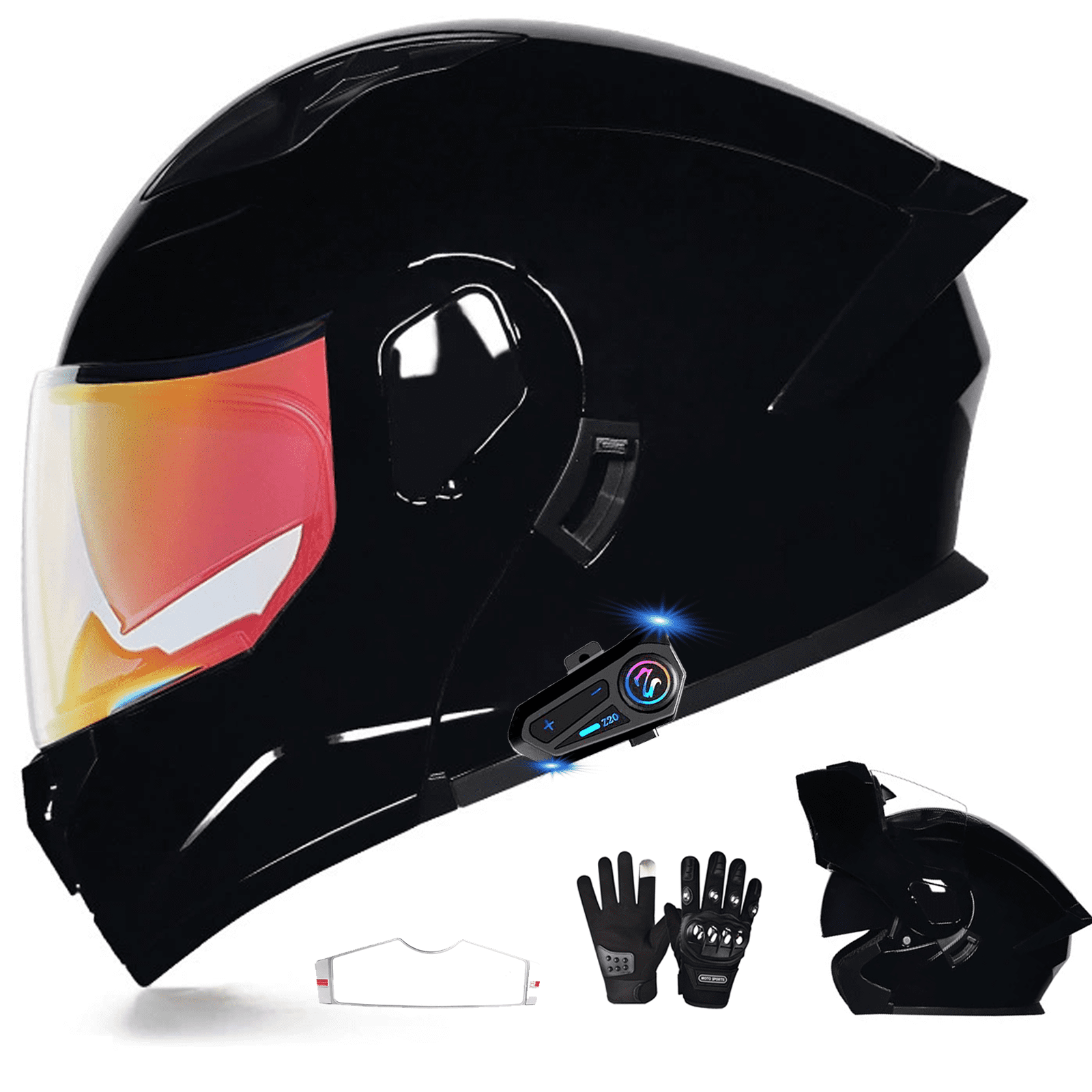 Bluetooth Modular Motorcycle Helmet Dot Approved Dual Visor Full Face ...