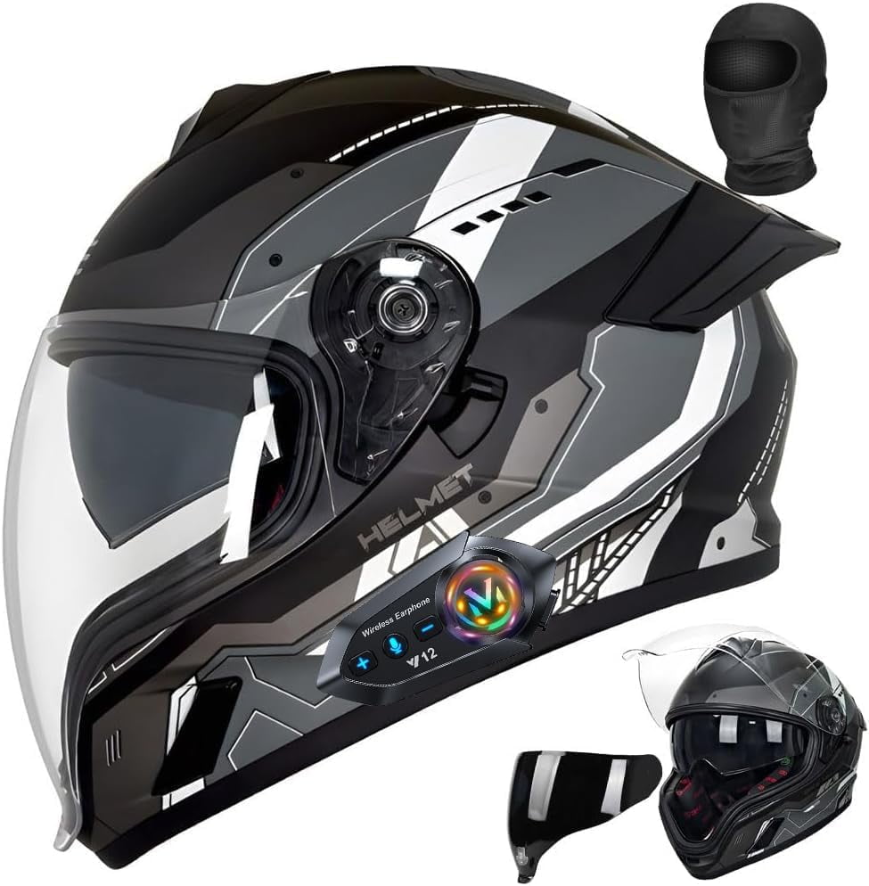 Bluetooth Modular Motorcycle Helmet Full Face DOT Approved High Impact ...