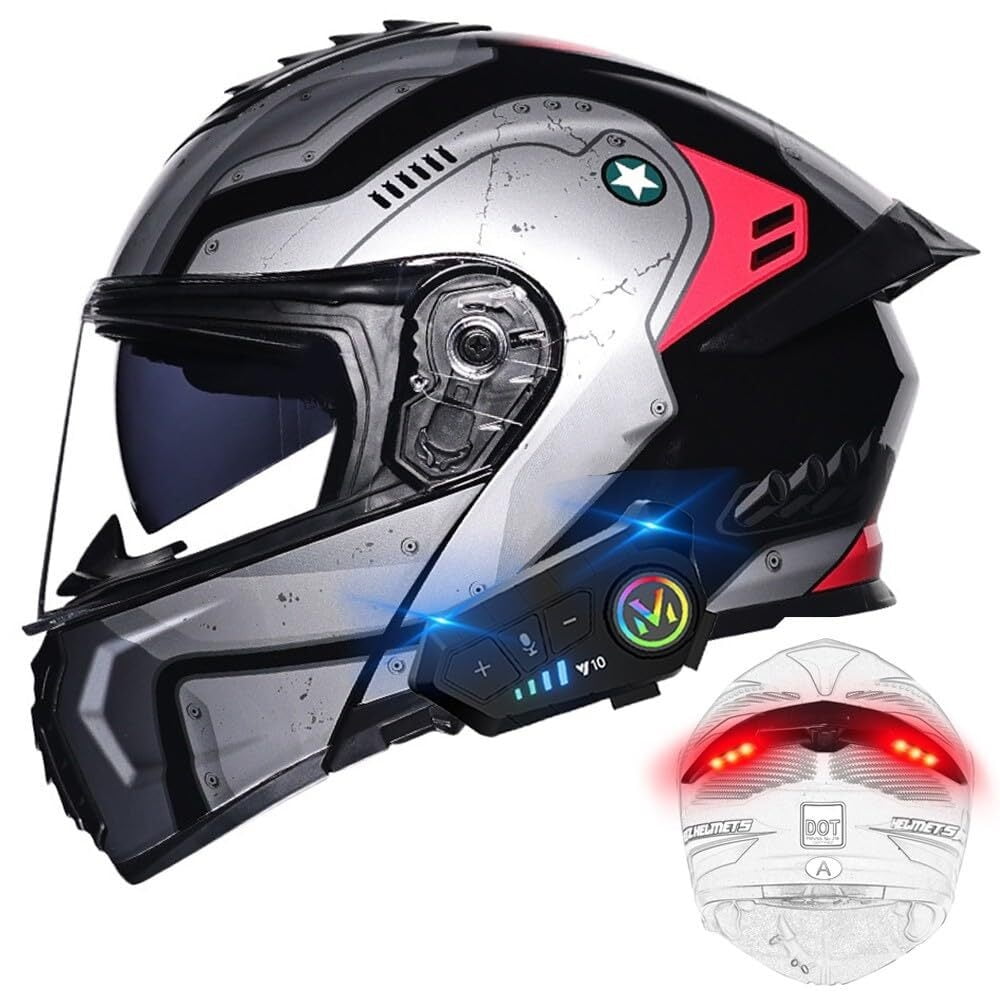 Bluetooth Modular Motorcycle Helmets with Tail Lights, DOT Approved ...