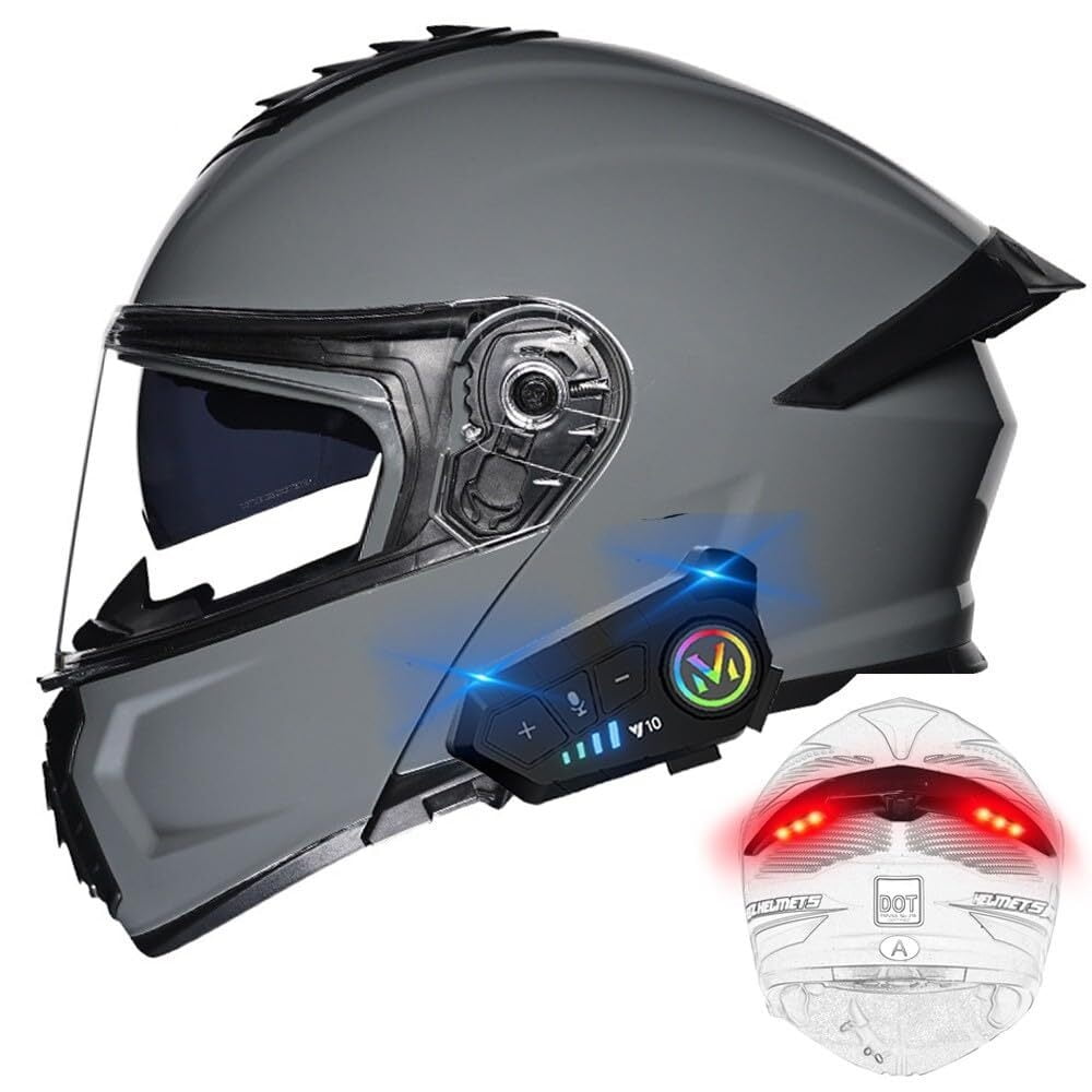 Bluetooth Modular Motorcycle Helmets with Tail Lights, DOT Approved ...