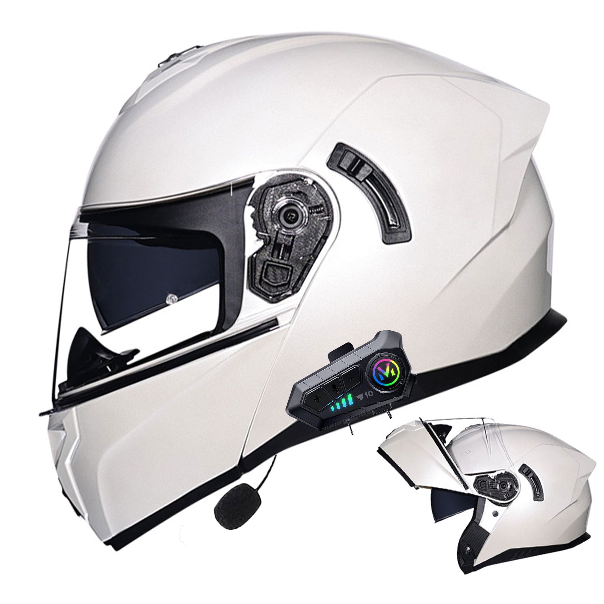 Bluetooth Motorcycle Helmet Flip Up Front Full Face DOT Approved ...