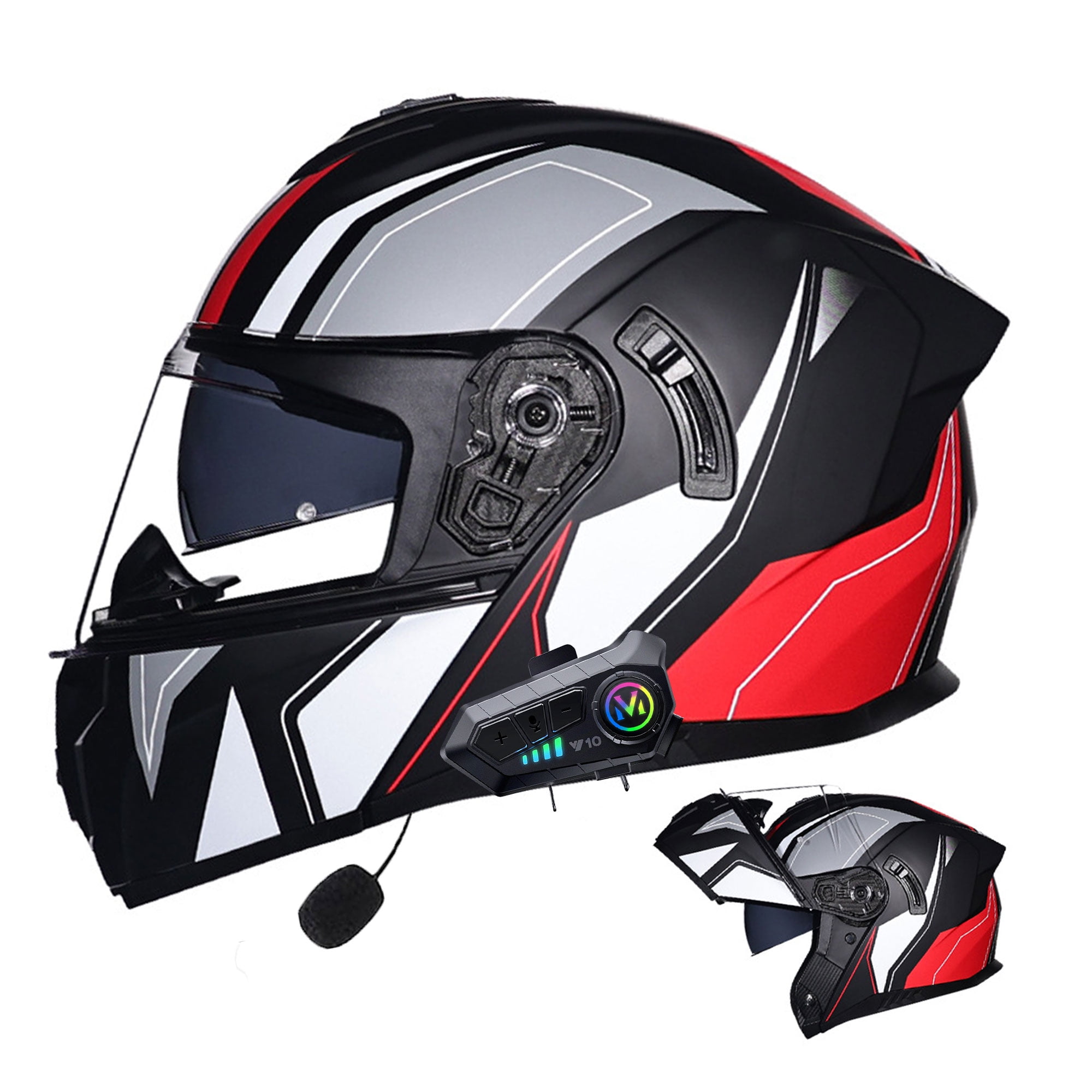 Bluetooth Motorcycle Helmet Flip Up Front Full Face DOT Approved ...