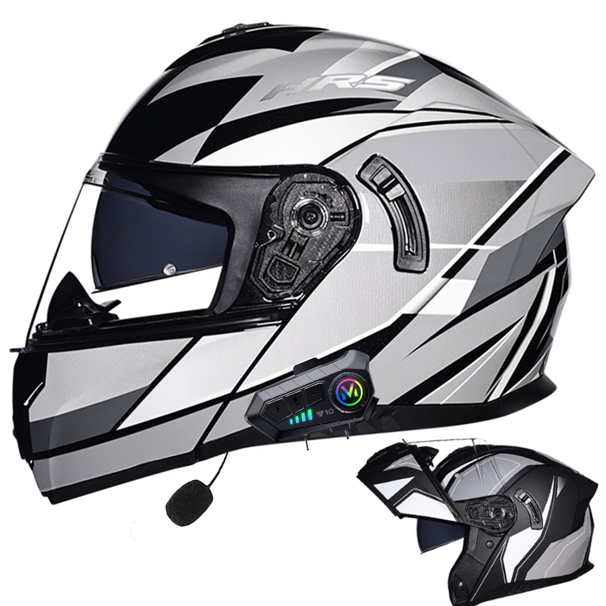 Bluetooth Motorcycle Helmet Flip Up Front Full Face DOT Approved ...