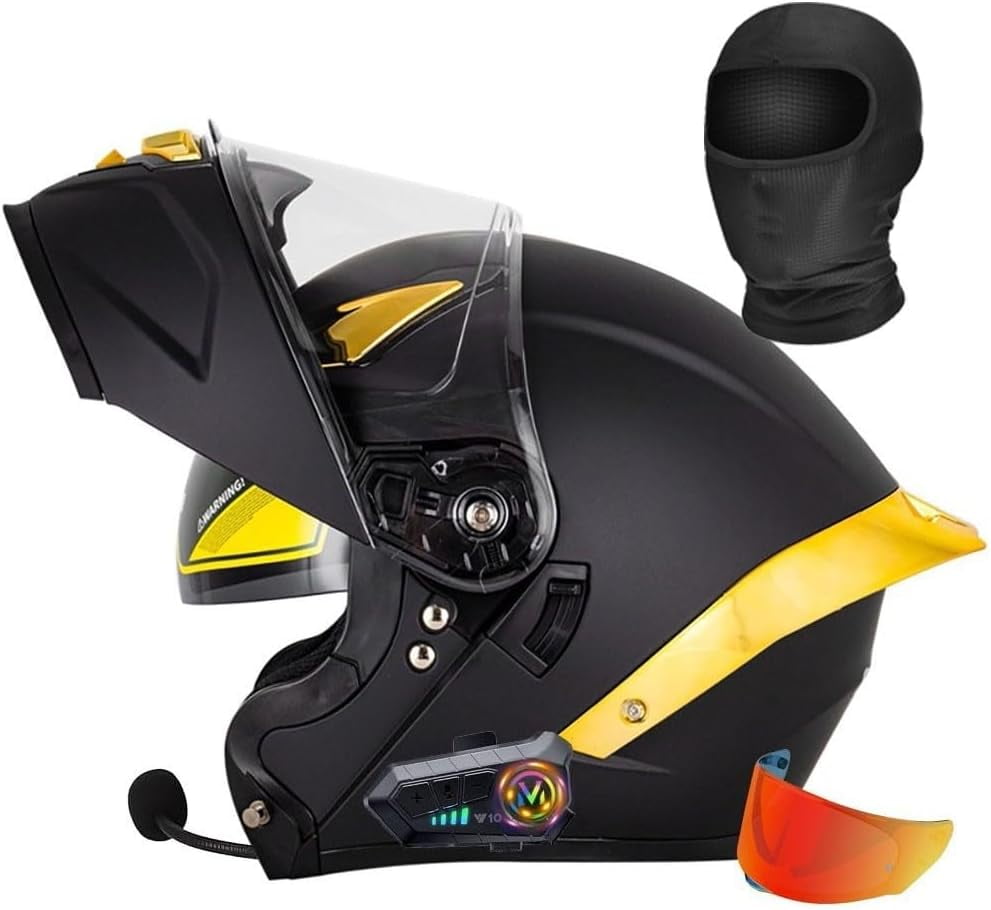 Bluetooth Motorcycle Helmet Flip Up Front Full Face DOT Approved Built ...