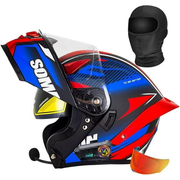 Bluetooth Motorcycle Helmet Flip Up Front Full Face DOT Approved Built ...