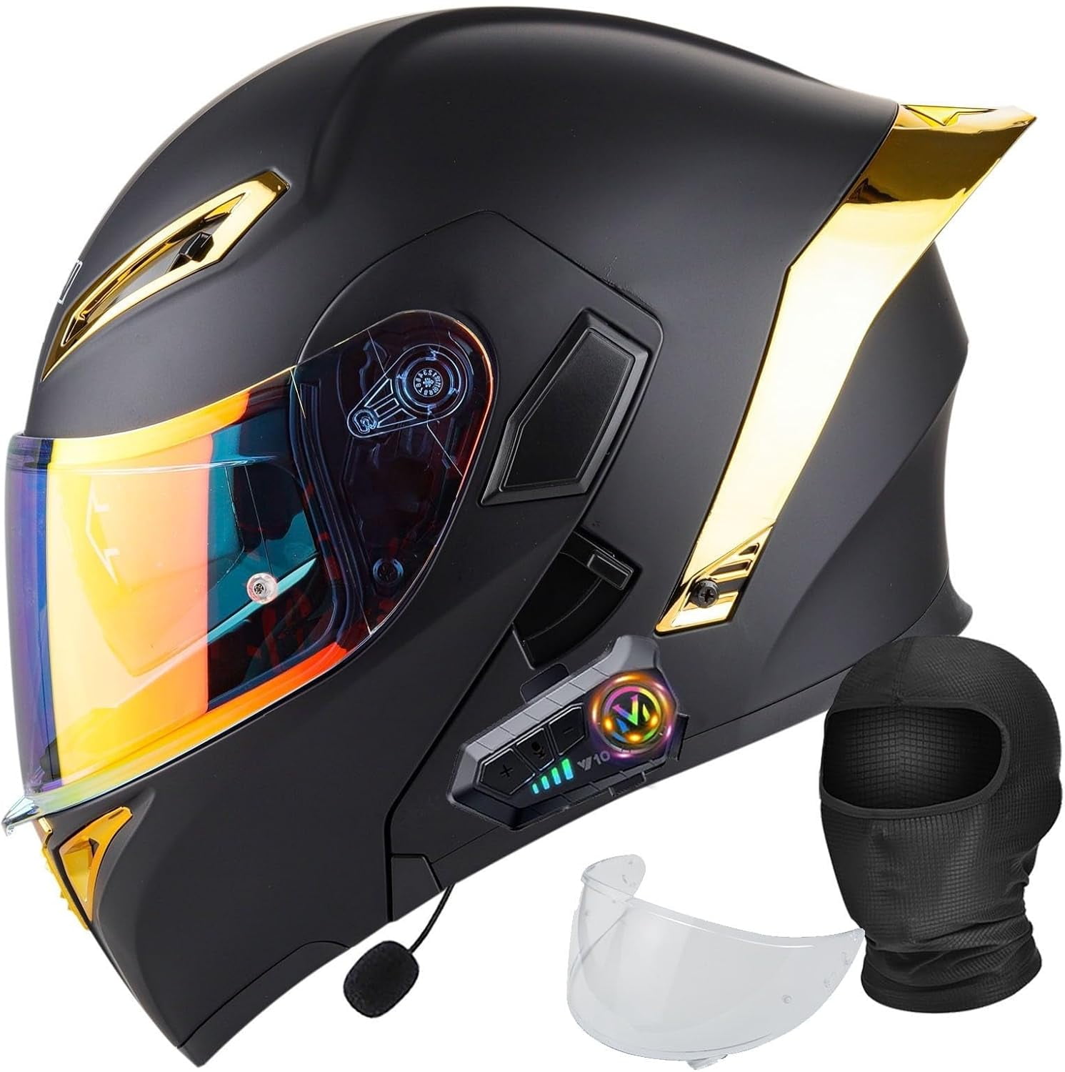 Bluetooth Motorcycle Helmet Flip Up Front Full Face DOT Approved Built ...
