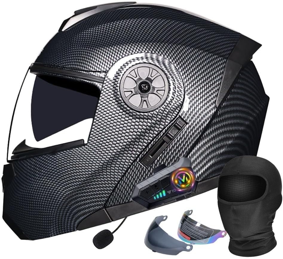 Bluetooth Motorcycle Helmet Flip Up Front Full Face DOT Approved Built ...