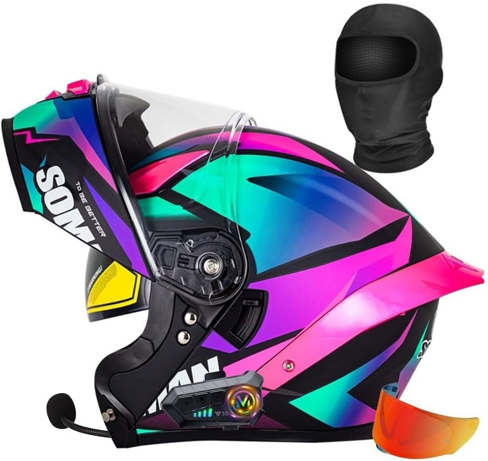 Bluetooth Motorcycle Helmet Flip Up Front Full Face DOT Approved Built ...