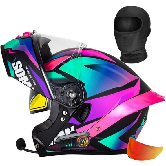 Bluetooth Motorcycle Helmet Flip Up Front Full Face DOT Approved Built ...