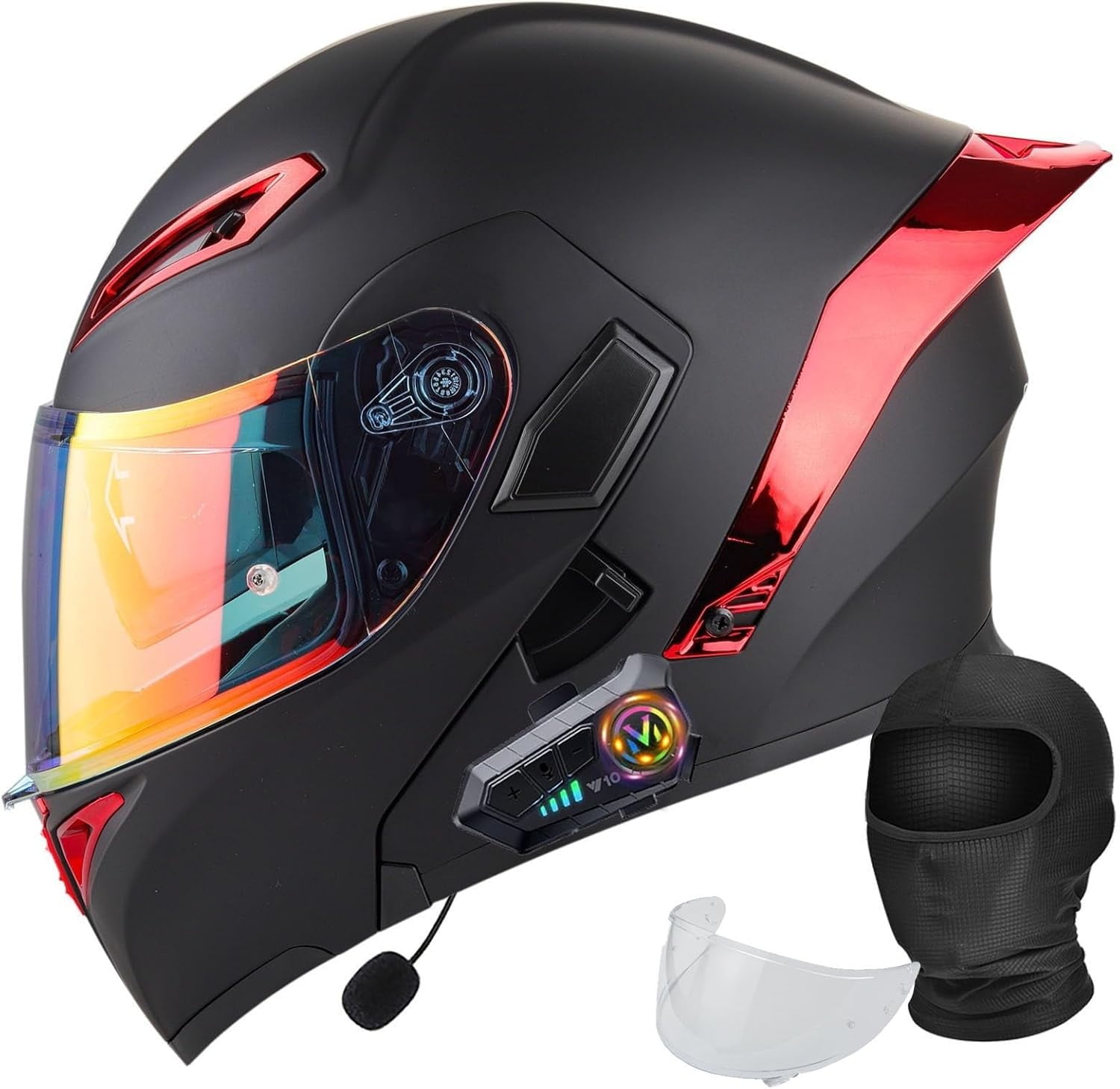 Bluetooth Motorcycle Helmet Flip Up Front Full Face DOT Approved Built ...